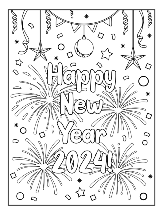 Happy New Years Coloring Pages | Hue Therapy